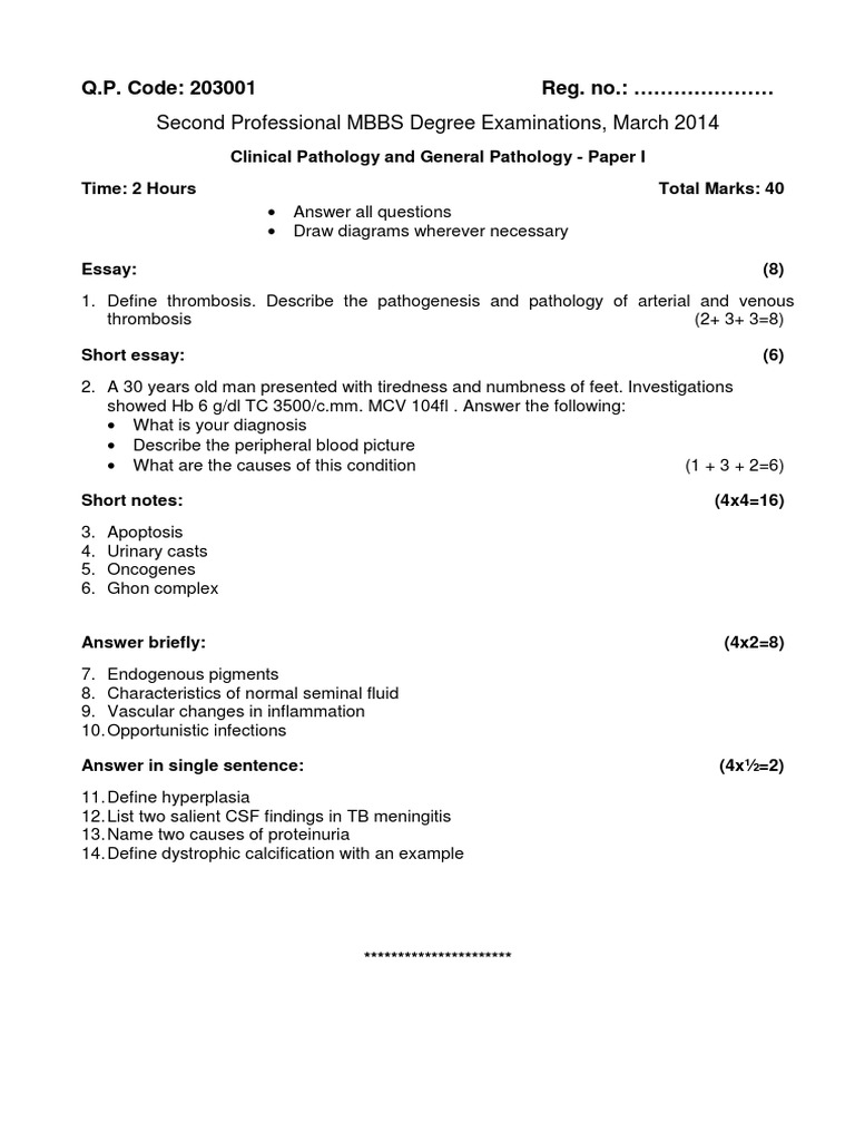 Clinical Pathology and General Pathology - Paper I | PDF