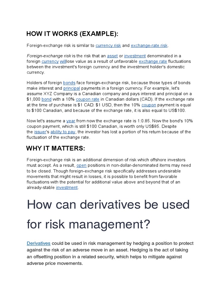How Can Derivatives Be Used For Risk Management?: How It Works (Example ...