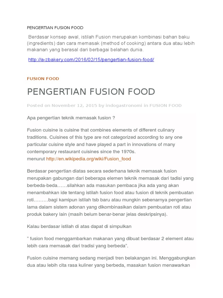 Pengertian Fusion Food | PDF