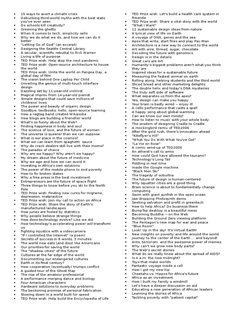 TED Talks List | Science | Science (General)