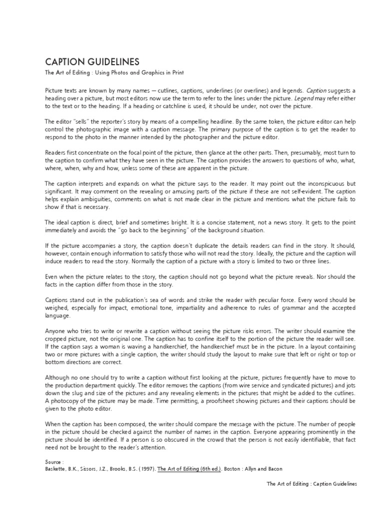 Caption Guidelines: The Art of Editing: Using Photos and Graphics in ...