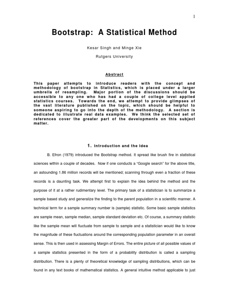 Bootstrap Method Pdf Pdf Bootstrapping Statistics Standard Error