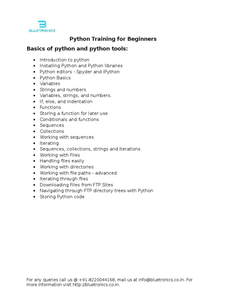 Python Training For Beginners Basics Of Python And Python Tools Pdf