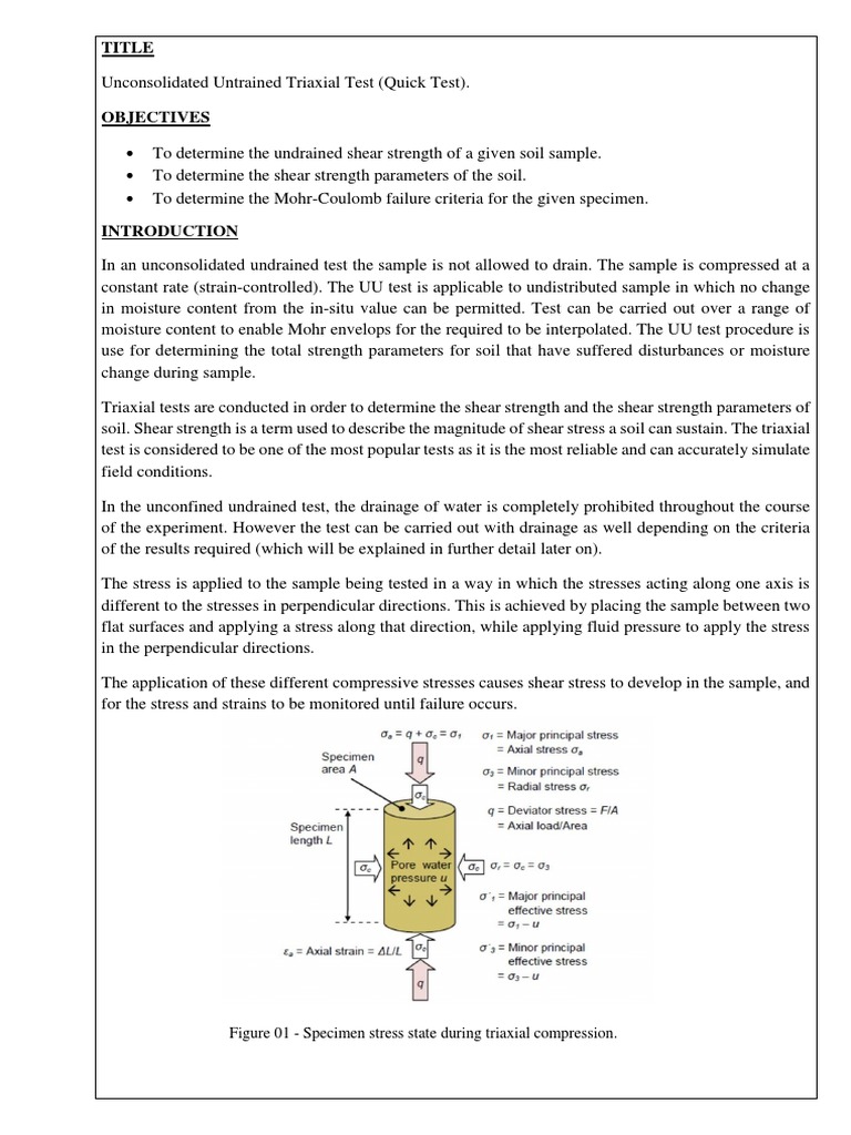 UU Test Report | Stress (Mechanics) | Solid Mechanics