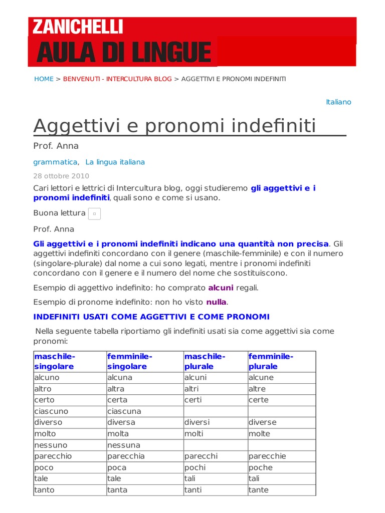 Aggettivi e Pronomi Indefiniti | PDF