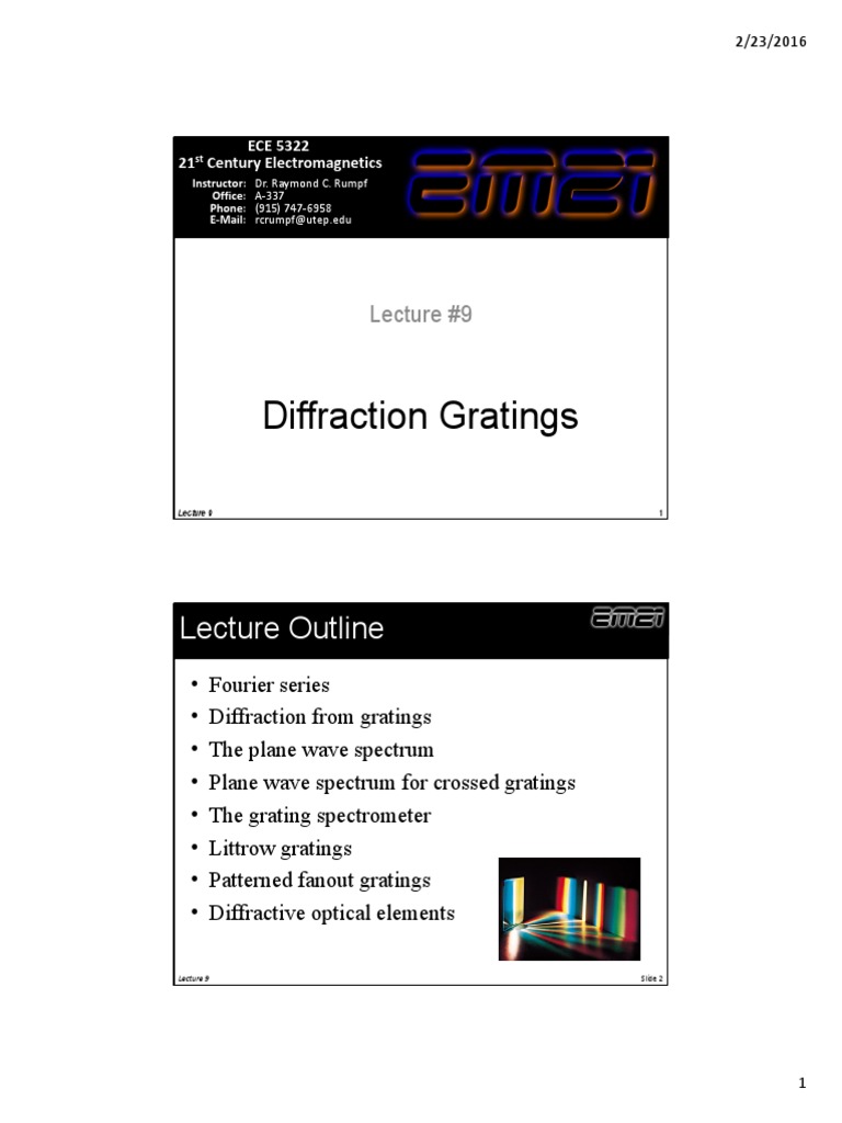 Lecture 9 Diffraction Gratings Pdf Diffraction Optics