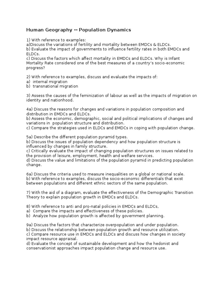 Human Geography Guide to Population Dynamics | PDF | Total Fertility ...