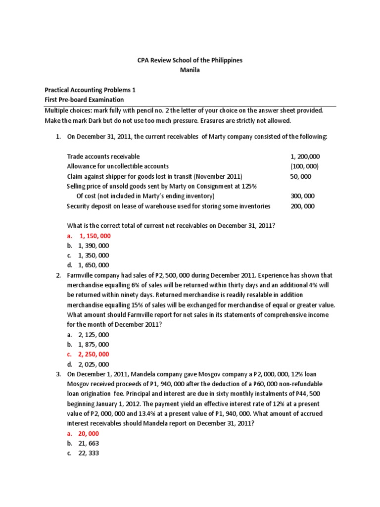 Pre-board Exam: Practical Accounting 1 | PDF | Interest | Depreciation