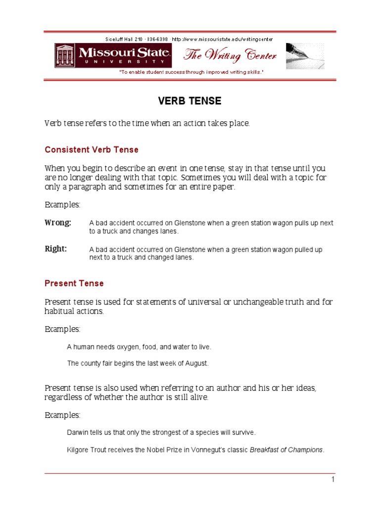 A Guide to Consistent Verb Tense Usage and the Six Main English Verb ...