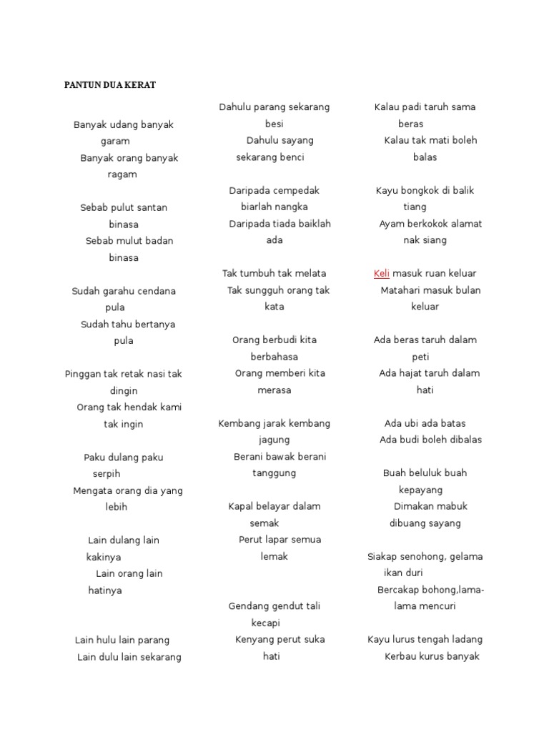 Pantun Dua Kerat | PDF