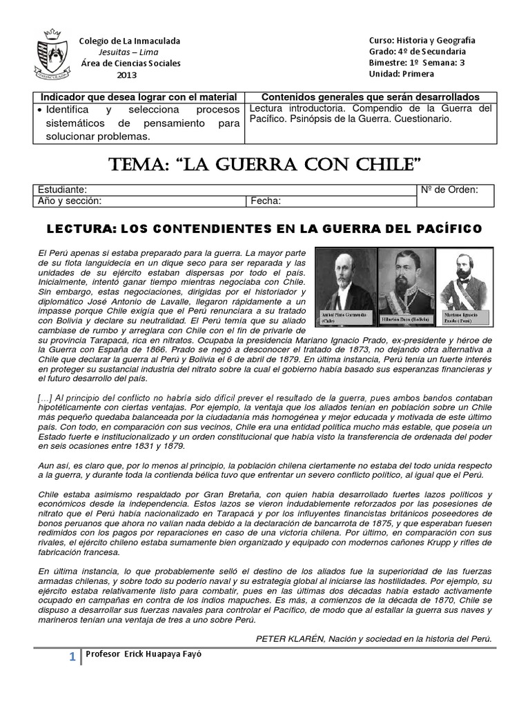 Guerra del Pacífico: Contexto y Consecuencias | PDF | Perú | Chile