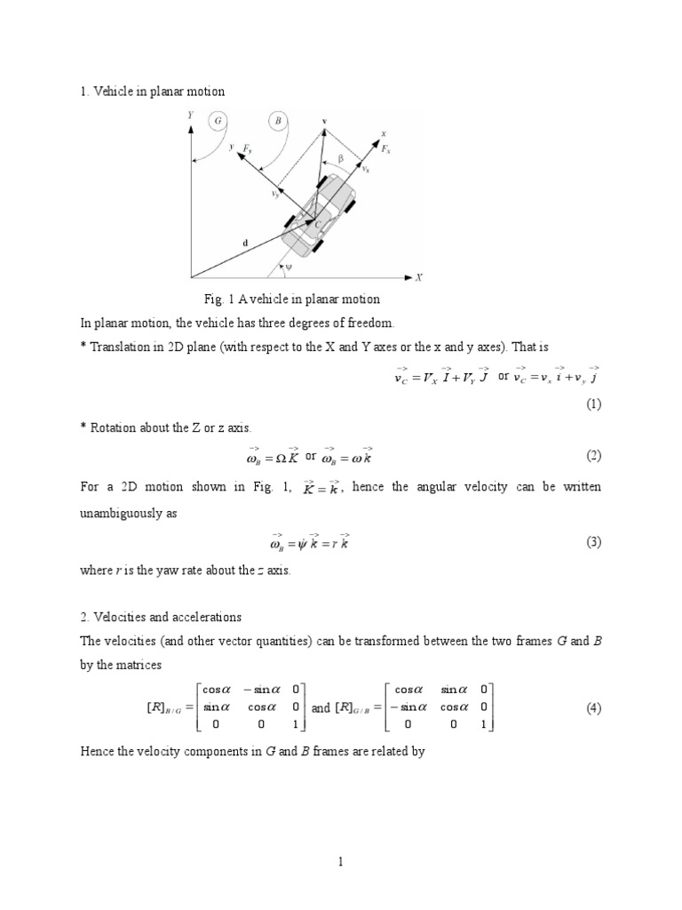 Equations of Motion for a Vehicle in 2D Planar Motion: Translational ...