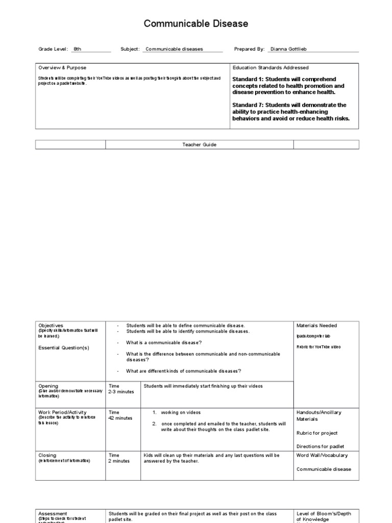Communicable Disease Lesson 4 | PDF