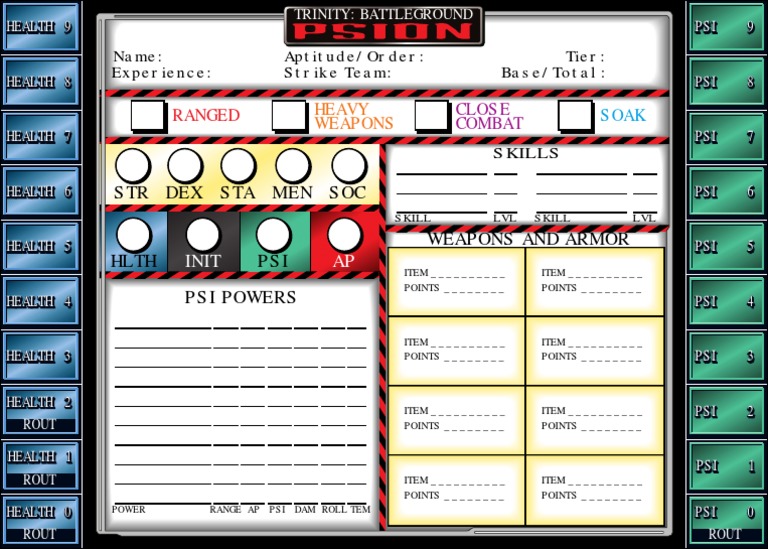 Trinity Acc - Battleground Character Sheet Psion | PDF | Role Playing ...