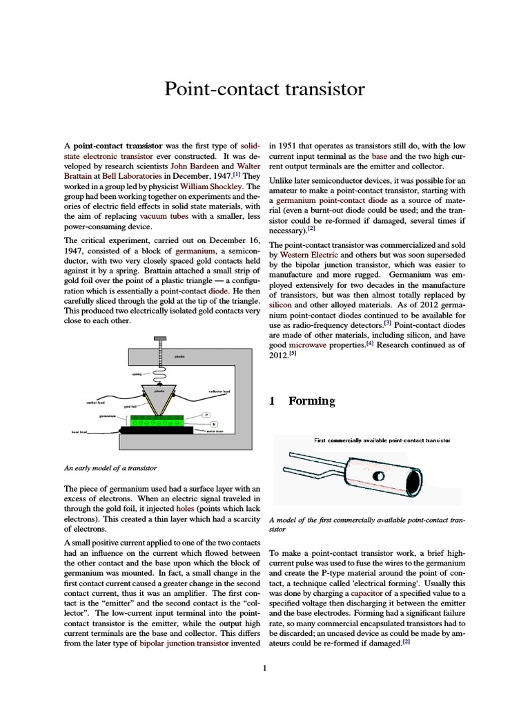 Point Contact Transistor | PDF | Transistor | Semiconductor Devices