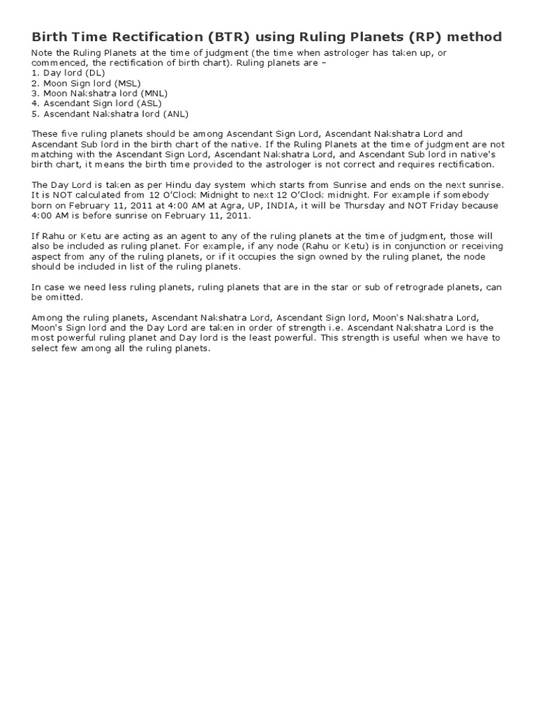 Birth Time Rectification - KP Astrology | PDF | Religion & Spirituality