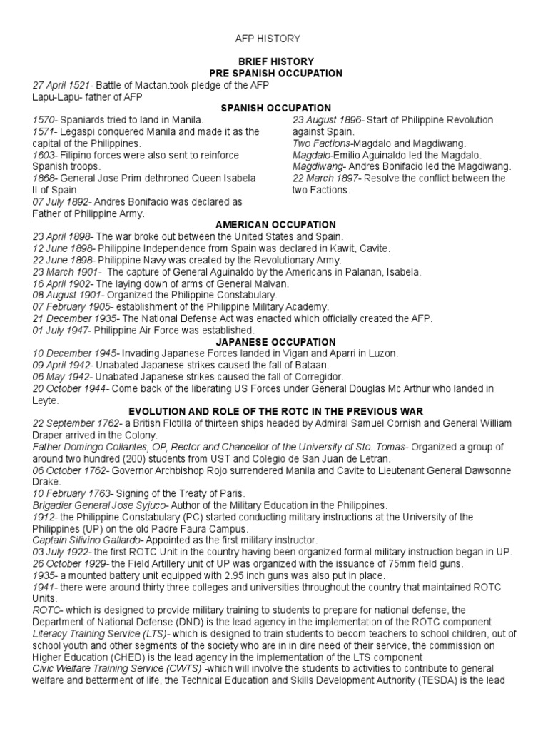 Afp History | PDF | Philippines | Military Science