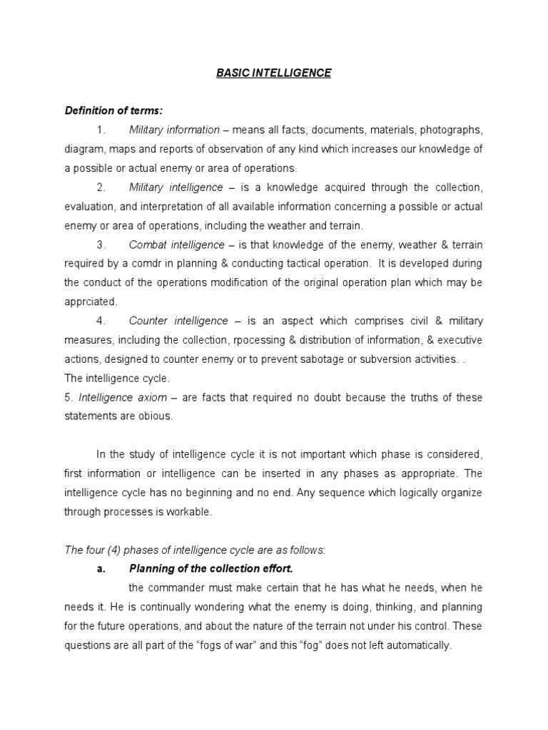 Basic Intelligence | Military Intelligence | Information