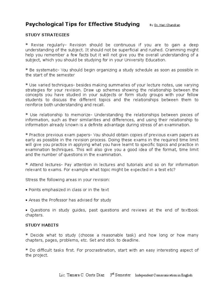 Psychological Tips For Effective Studying | PDF | Study Skills | Test ...