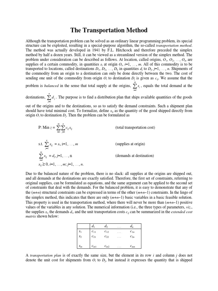 Transportation Method in Linear Programming | PDF | Linear Programming ...