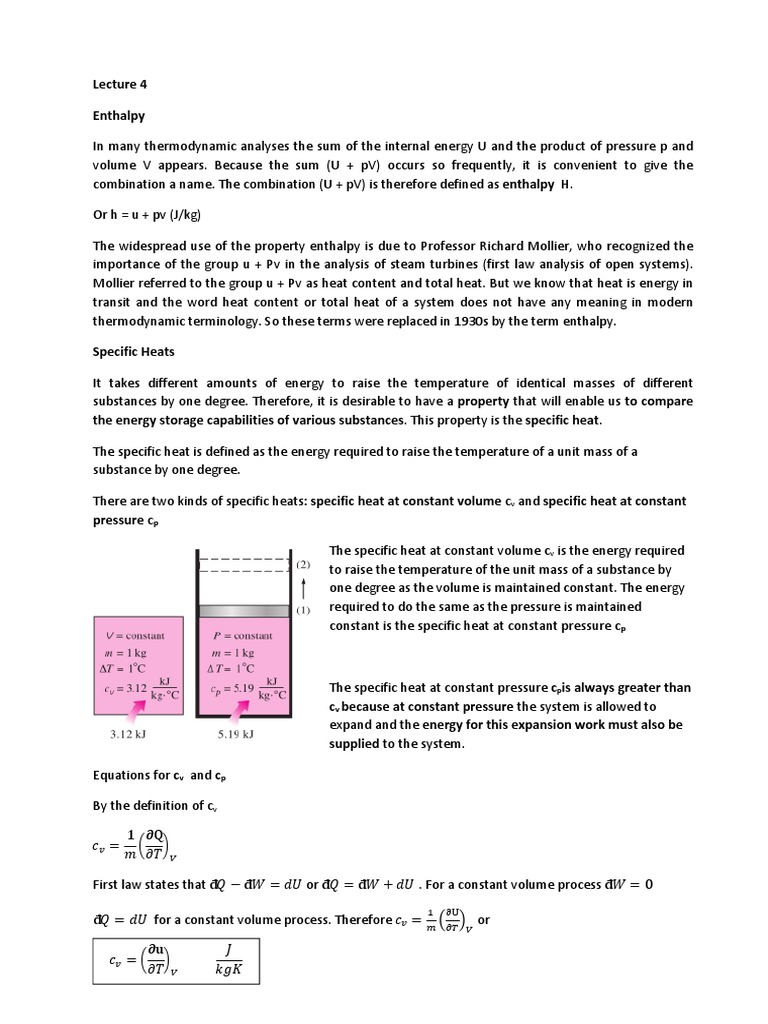 DownloadLecture 4 - Enthalpy, Specific Heats, Adiabatic Process | PDF ...