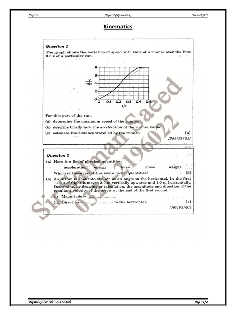 O Level Physics Topic 2 Kinematics | PDF