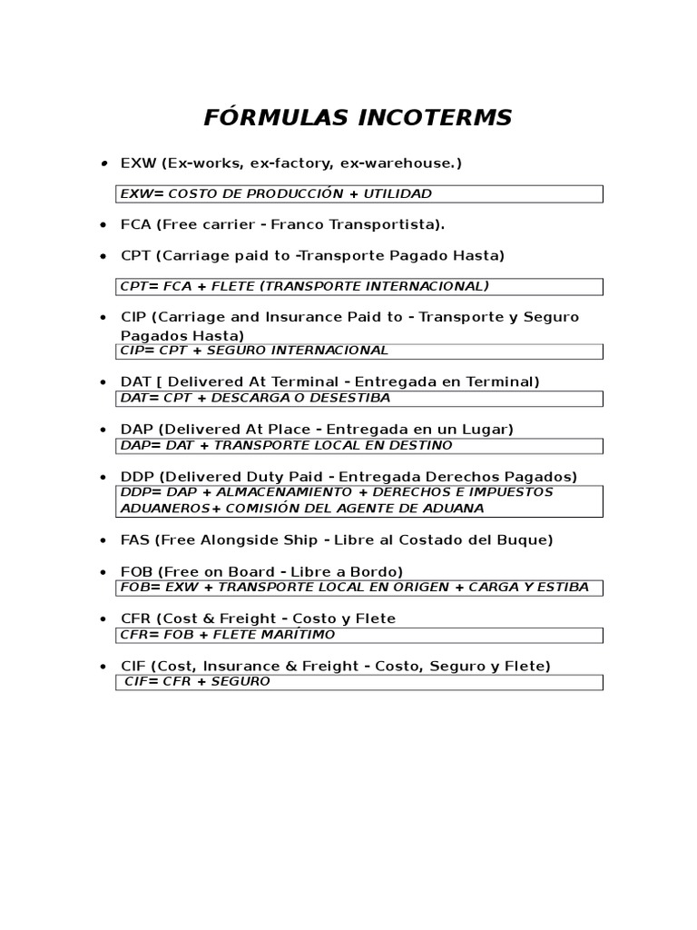 Fórmulas de Incoterms 2024 | PDF | Derecho civil (sistema legal ...