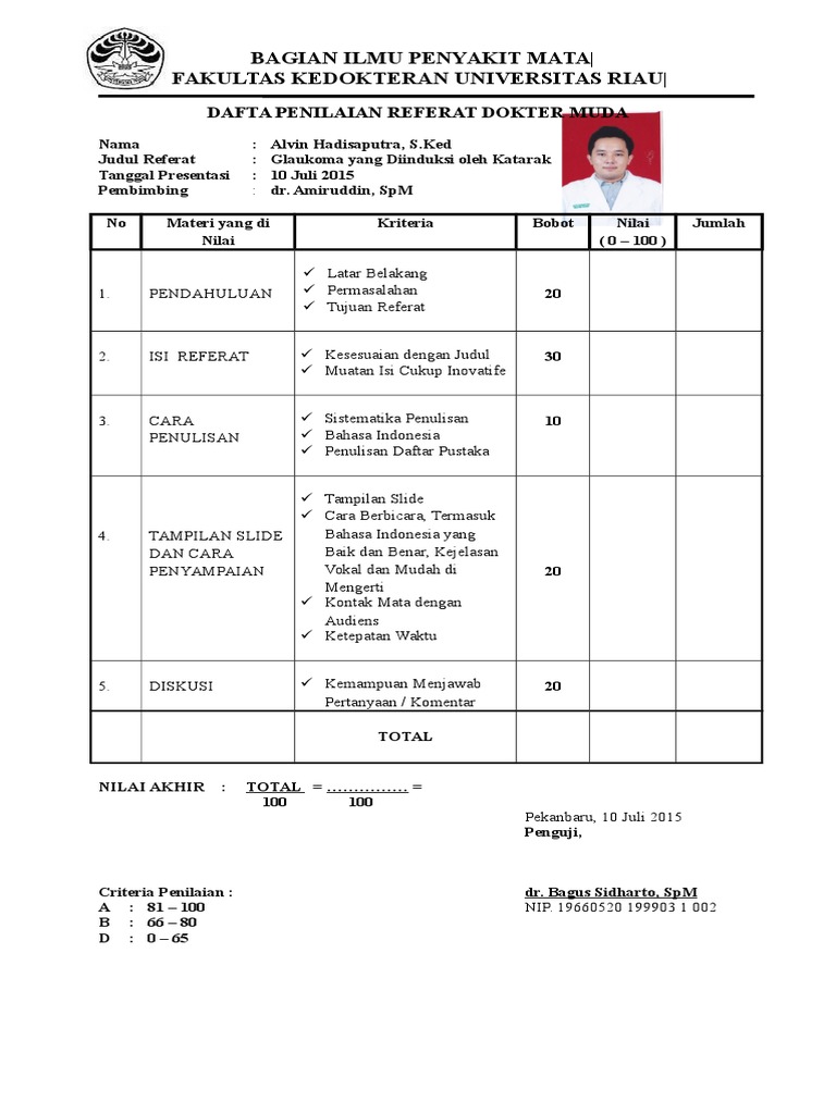 FORM Penilaian Referat Mata - Alvin | PDF