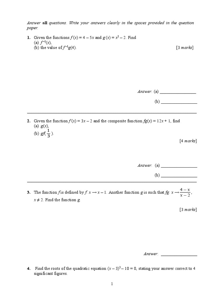 Answer All Questions. Write Your Answers Clearly in The Spaces Provided ...