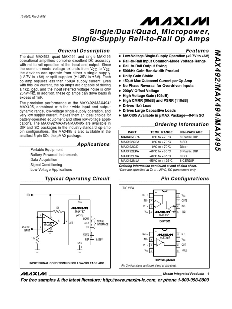 Single/Dual/Quad, Micropower, Single-Supply Rail-to-Rail Op Amps | PDF ...