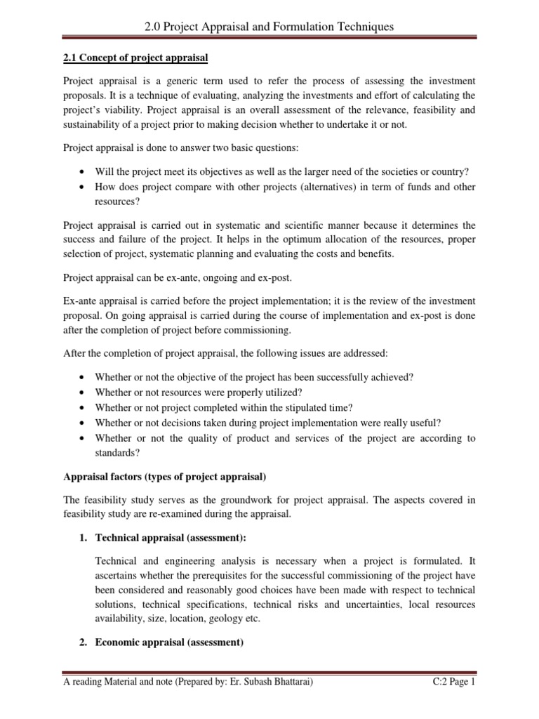 Project Engineering - Project Appraisal and Formulation - N | PDF ...