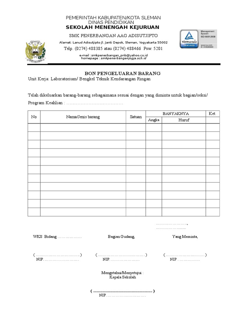 Lampiran 27 - Bon Pengeluaran Barang | PDF