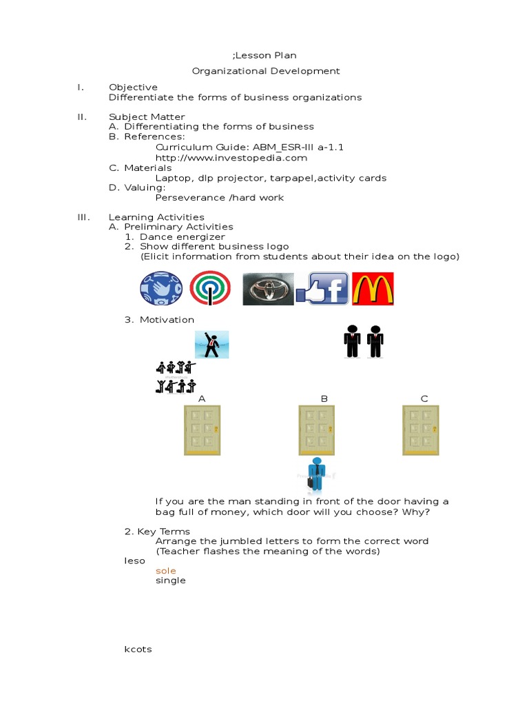 Lesson Plan Abm1 | PDF | Sole Proprietorship | Corporations