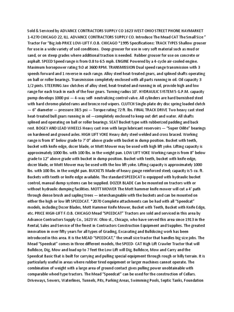 Mead Speedcat Newspaper Ad | PDF | Tractor | Transmission (Mechanics)
