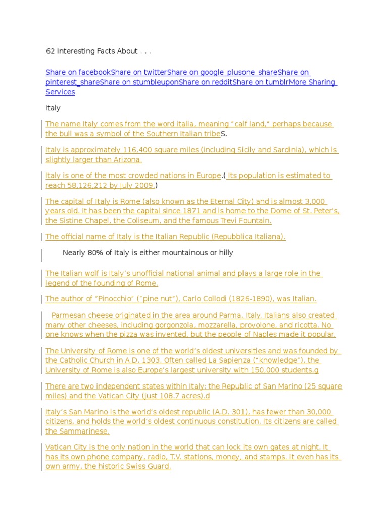 62 Interesting Facts About ITALY | PDF | Italy | Rome