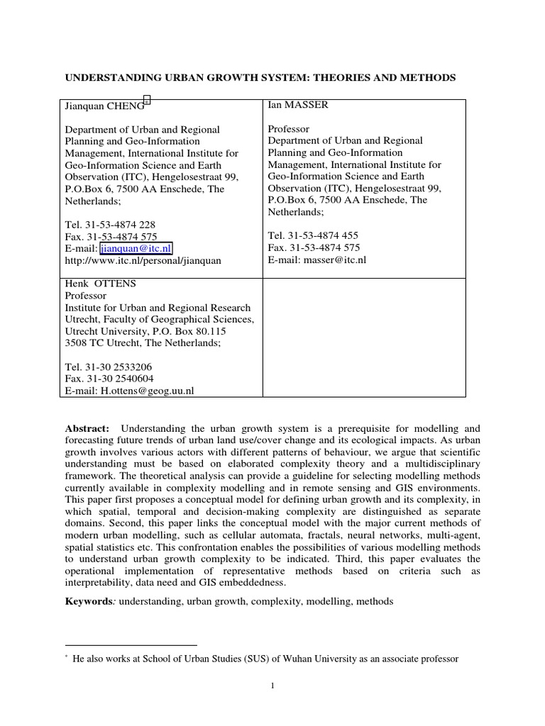 UNDERSTANDING URBAN GROWTH SYSTEM: THEORIES AND METHODS by Jianquan ...