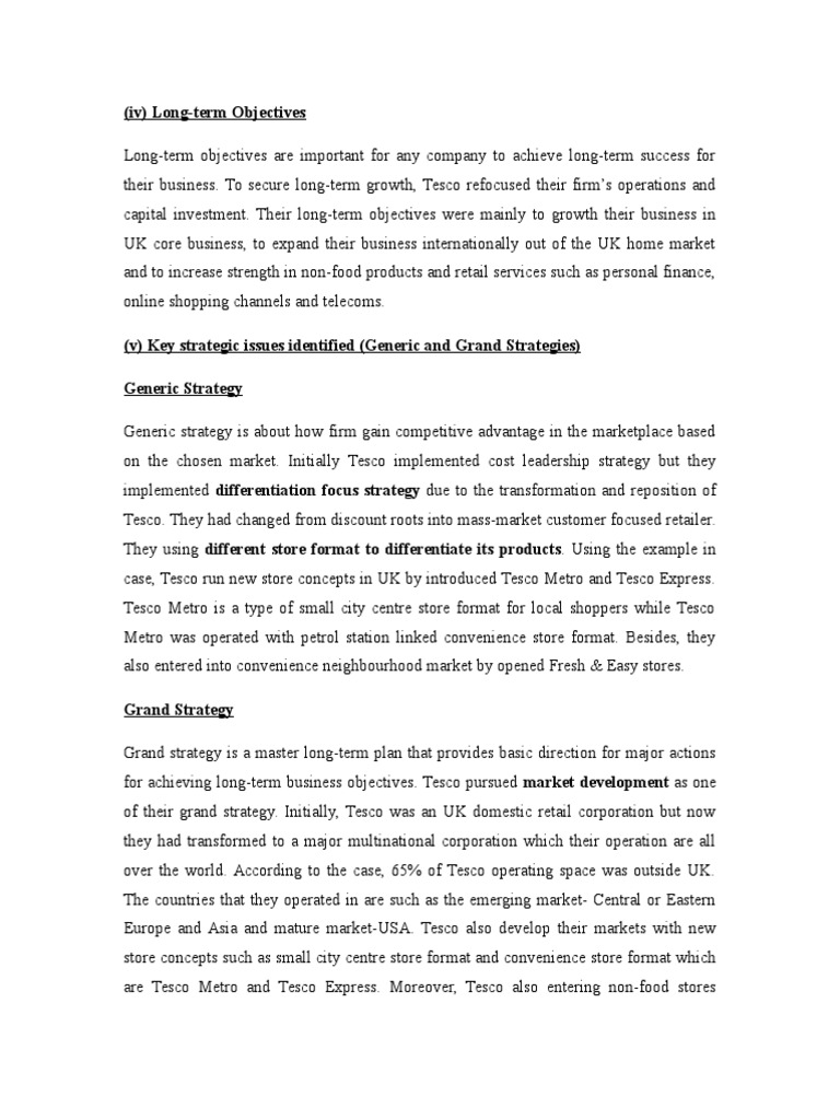 Key Strategic Issues Identified | PDF | Tesco | Strategic Management