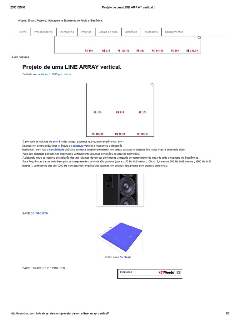 Projeto de Uma LINE ARRAY Vertical PDF | PDF | Som | Alto-falante