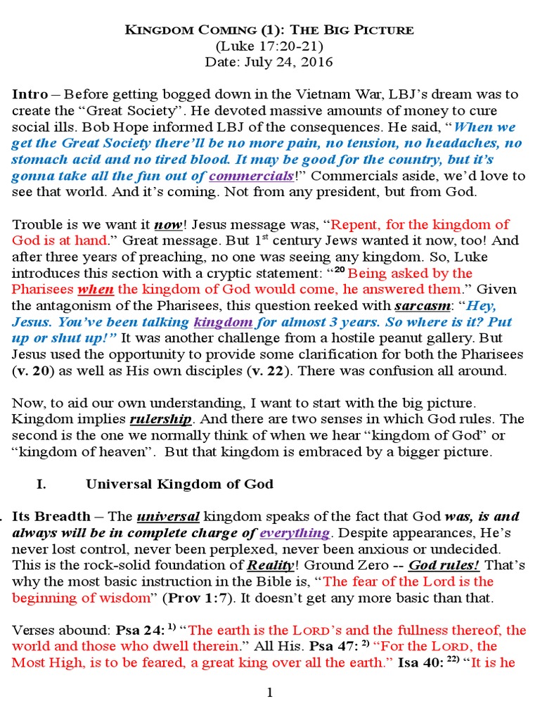 Luke 17-20-21 Kingdom Coming (1) - The Big Picture | PDF | John The ...