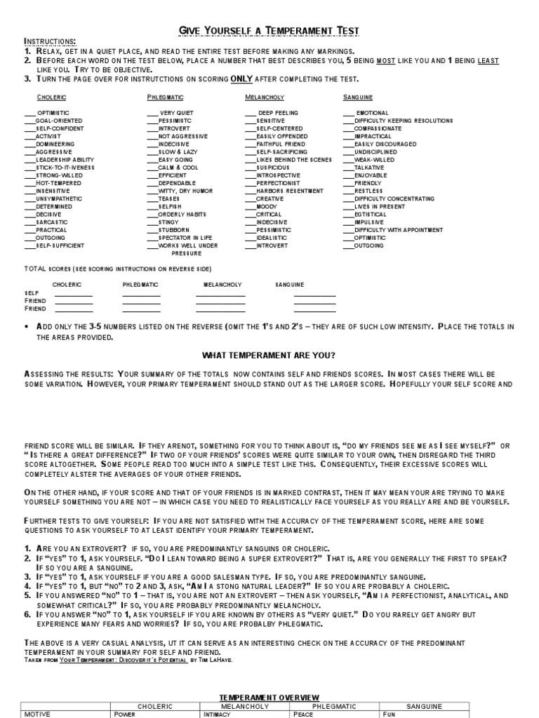 Free Temperament Test Guide | PDF | Servant Leadership | Leadership
