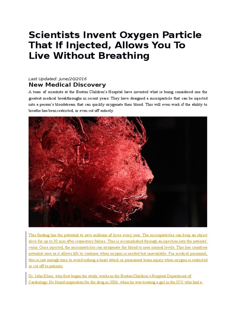 Scientists Invent Oxygen Particle That If Injected, Allows You To Live ...