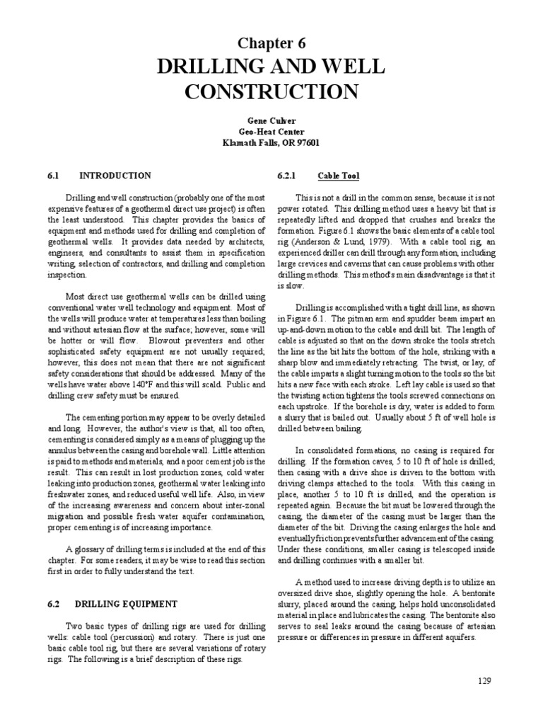 Drilling Methods and Equipment for Geothermal Wells | PDF | Drilling ...
