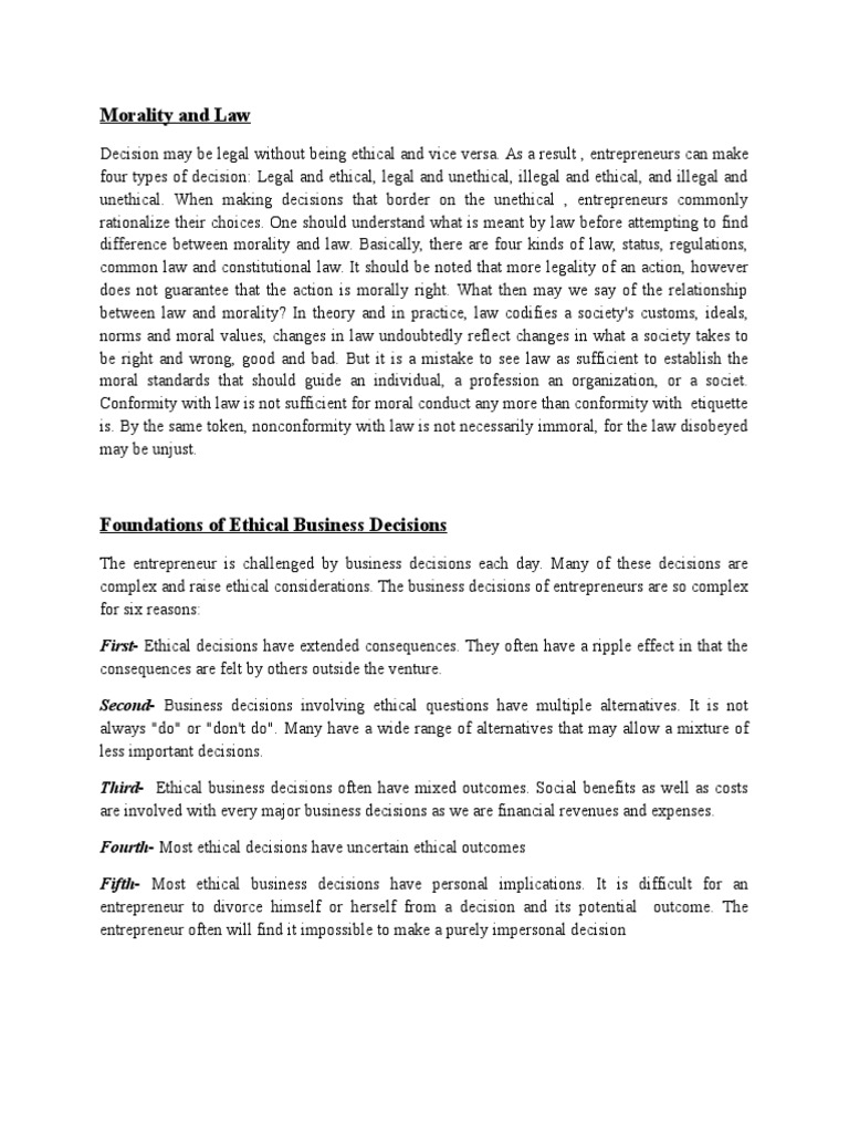 Morality and Law | Business Ethics | Morality