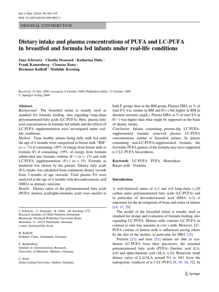 Dietary Intake and Plasma Concentrations of PUFA and LC-PUFA in ...