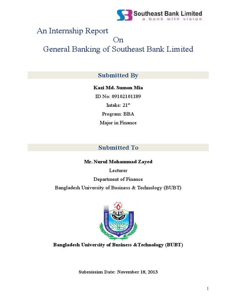 Internship Report On General Banking of SEBL | PDF | Banks | Cheque
