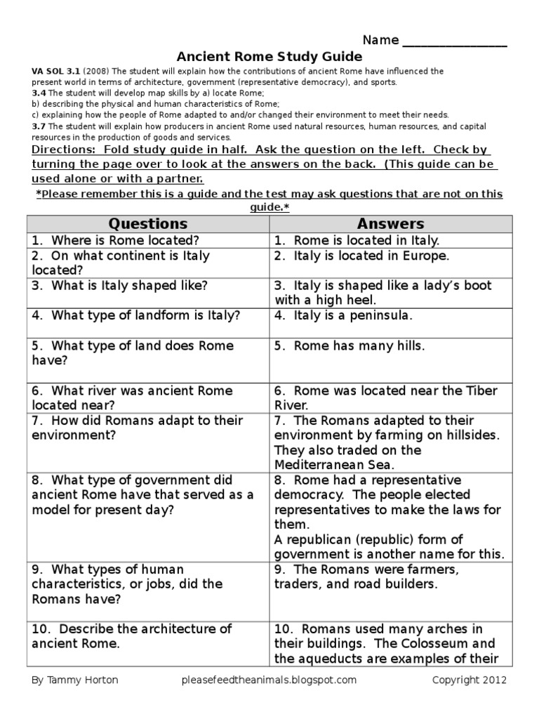 Questions Answers: Ancient Rome Study Guide | PDF | Ancient Rome | Italy