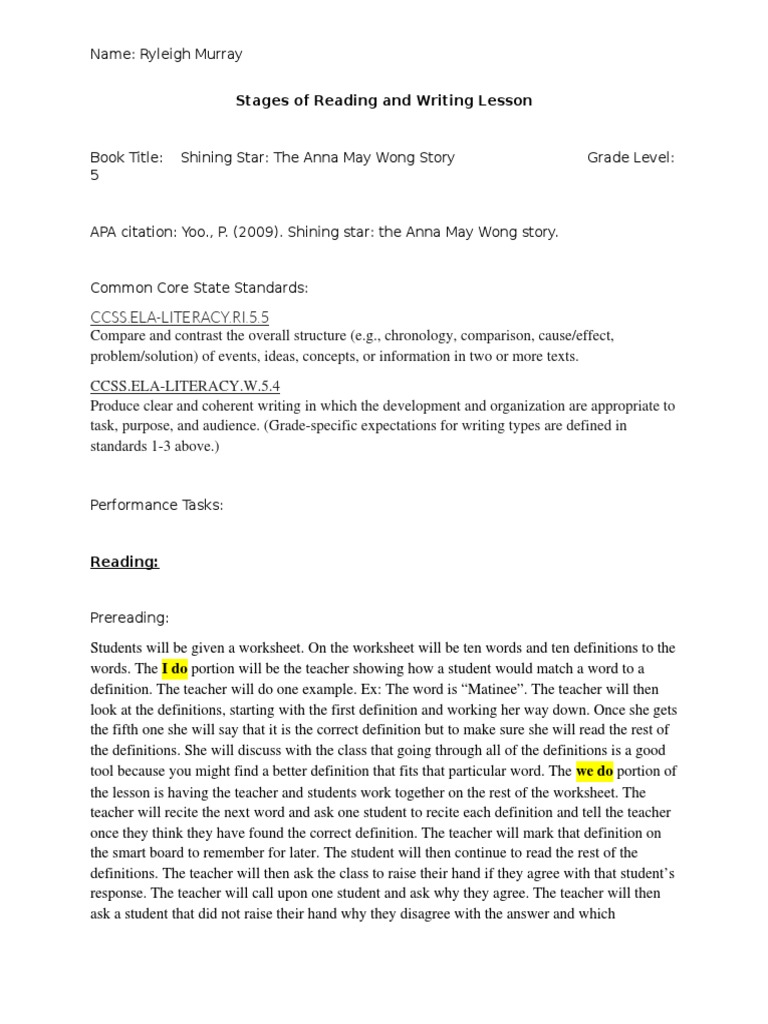 Ccss - Ela-Literacy - Ri.5.5: Stages of Reading and Writing Lesson ...