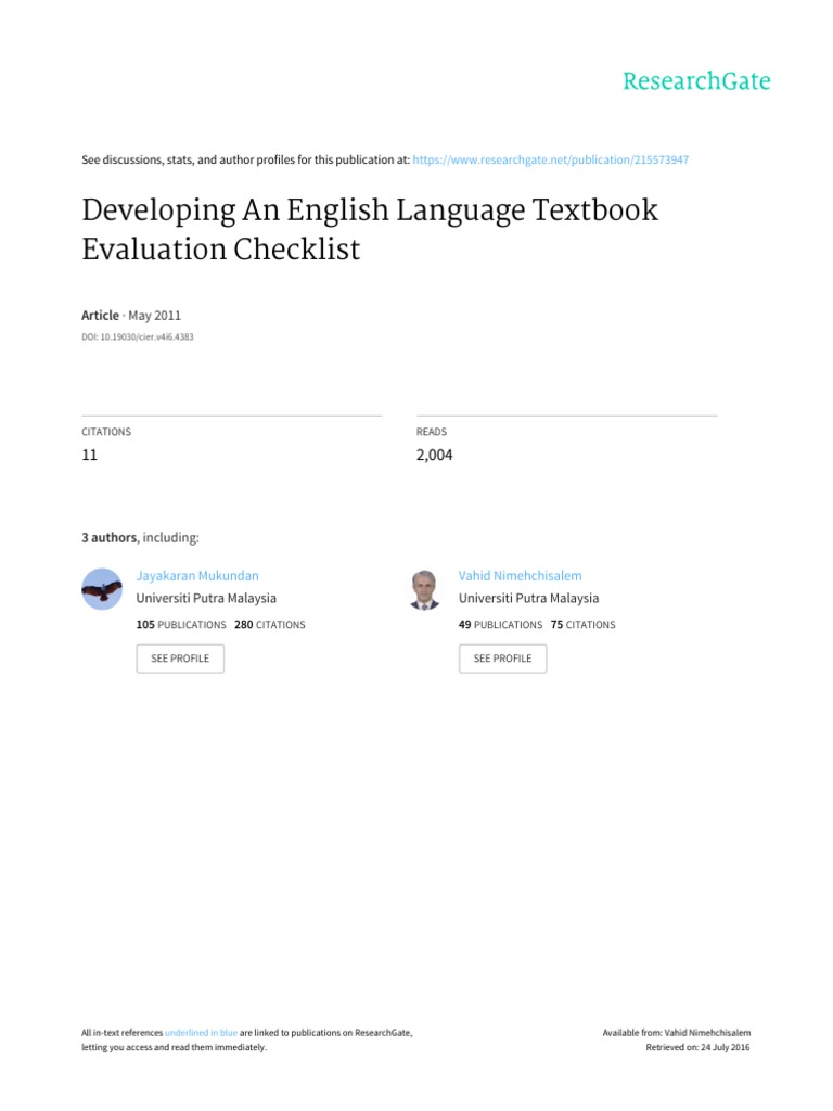 Developing An English Language Textbook Evaluation Checklist PDF | PDF ...