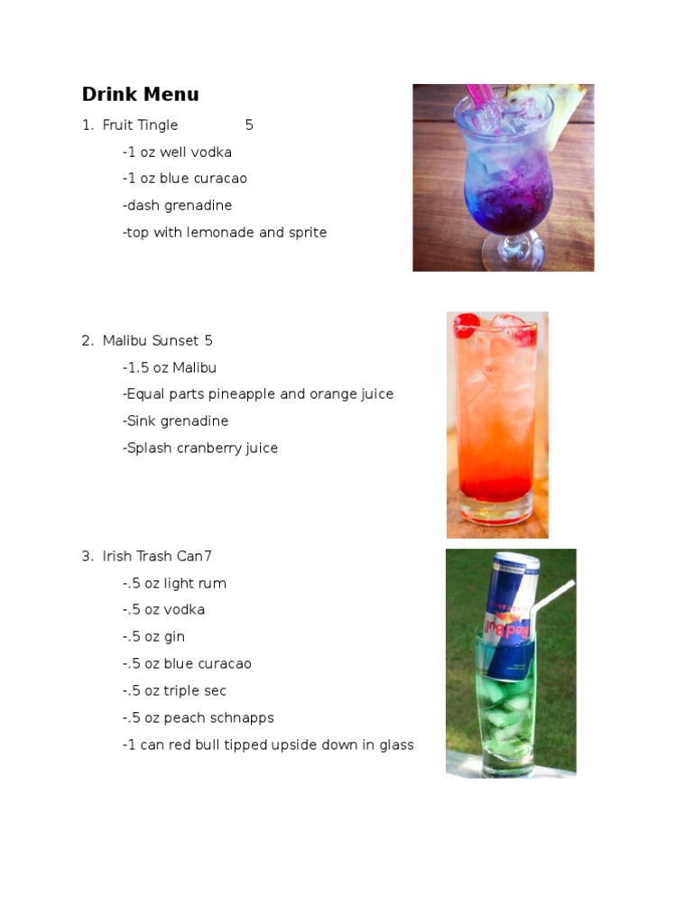 Drink Menu | PDF | Alcoholic Drinks | Foods