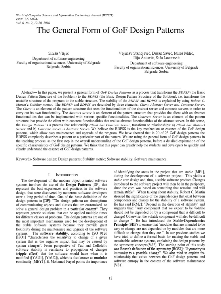 The General Form Of Gof Design Patterns Pdf Software Design Pattern Object Computer Science